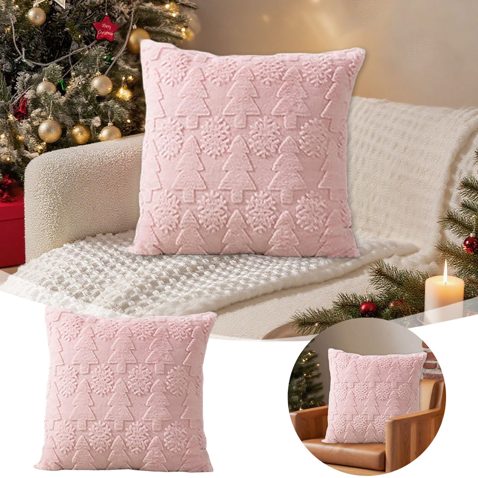 Christmas Tree Snowflake Pattern Pillow Covers 20x20 Inch Soft Plush ...