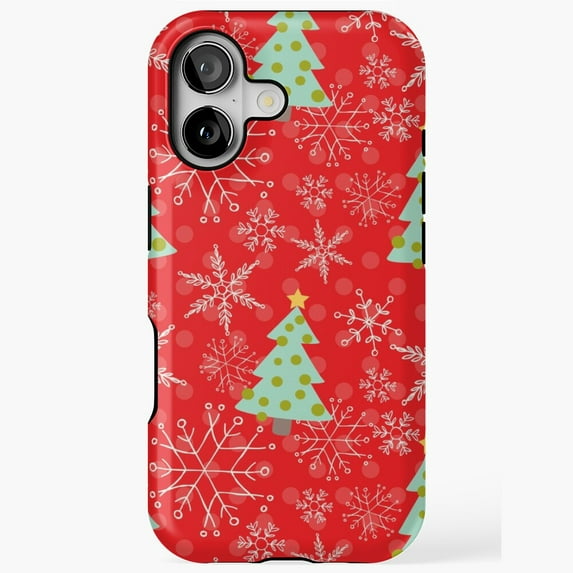 Christmas Tree Snowflake Pattern Red Green Art Case Protective Cover ...