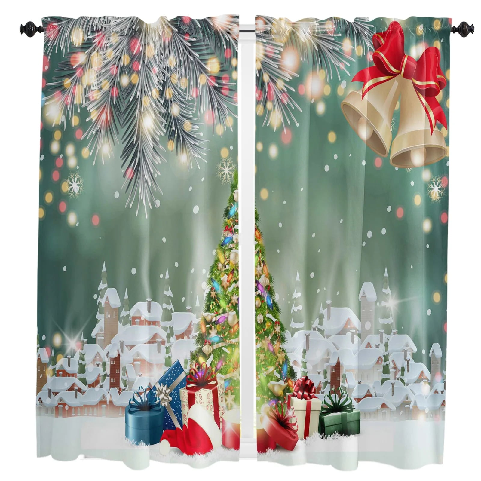 Christmas Tree Snowflakes Bow Red Dots Curtains in the Kids Bedroom ...