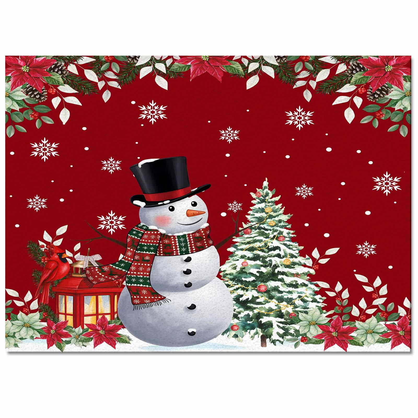 Christmas Tree Snowman Area Rug 4x6ft Winter Snowflakes Red Non-Slip ...