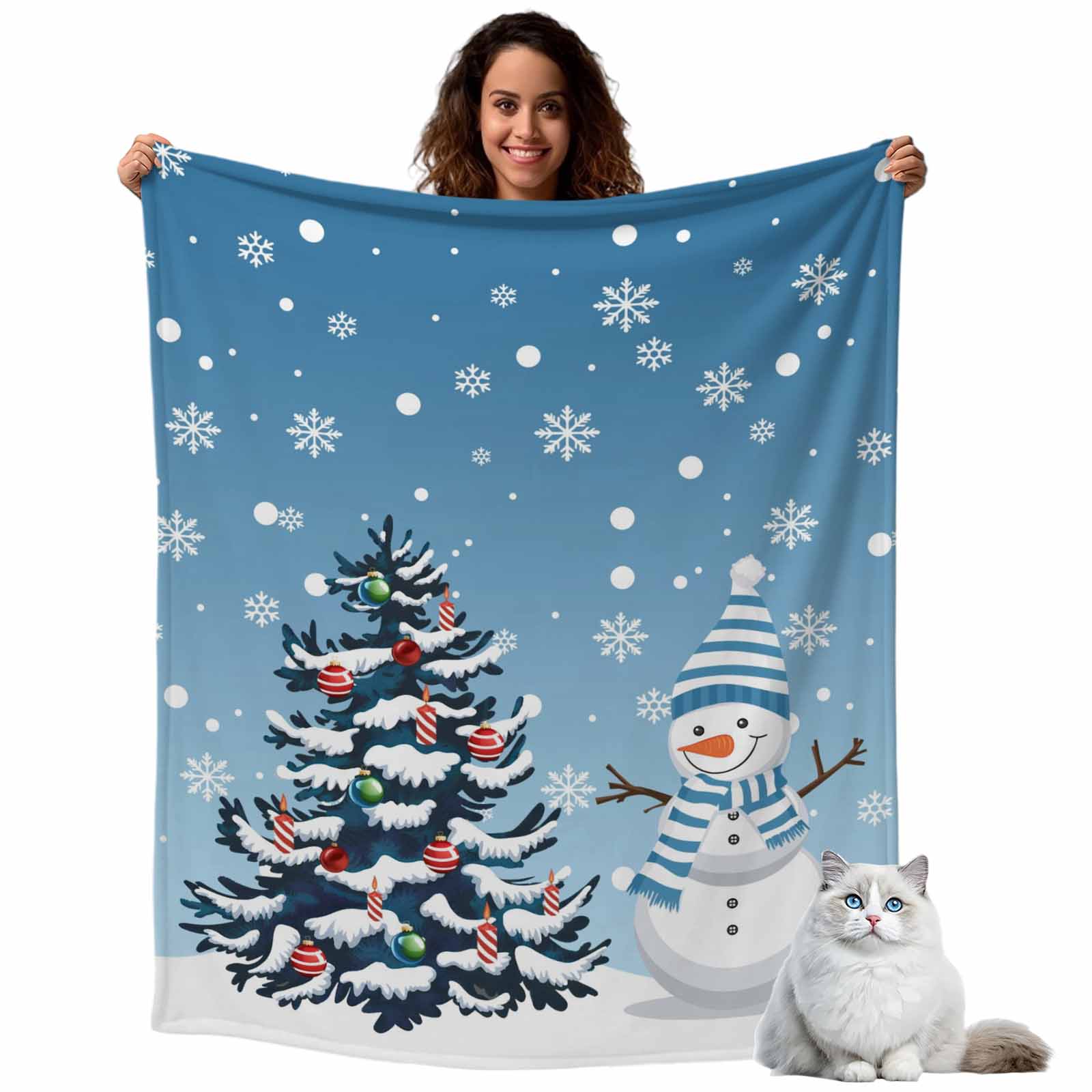 Christmas Tree Snowman Fleece Throw Blanket Lightweight Winter ...