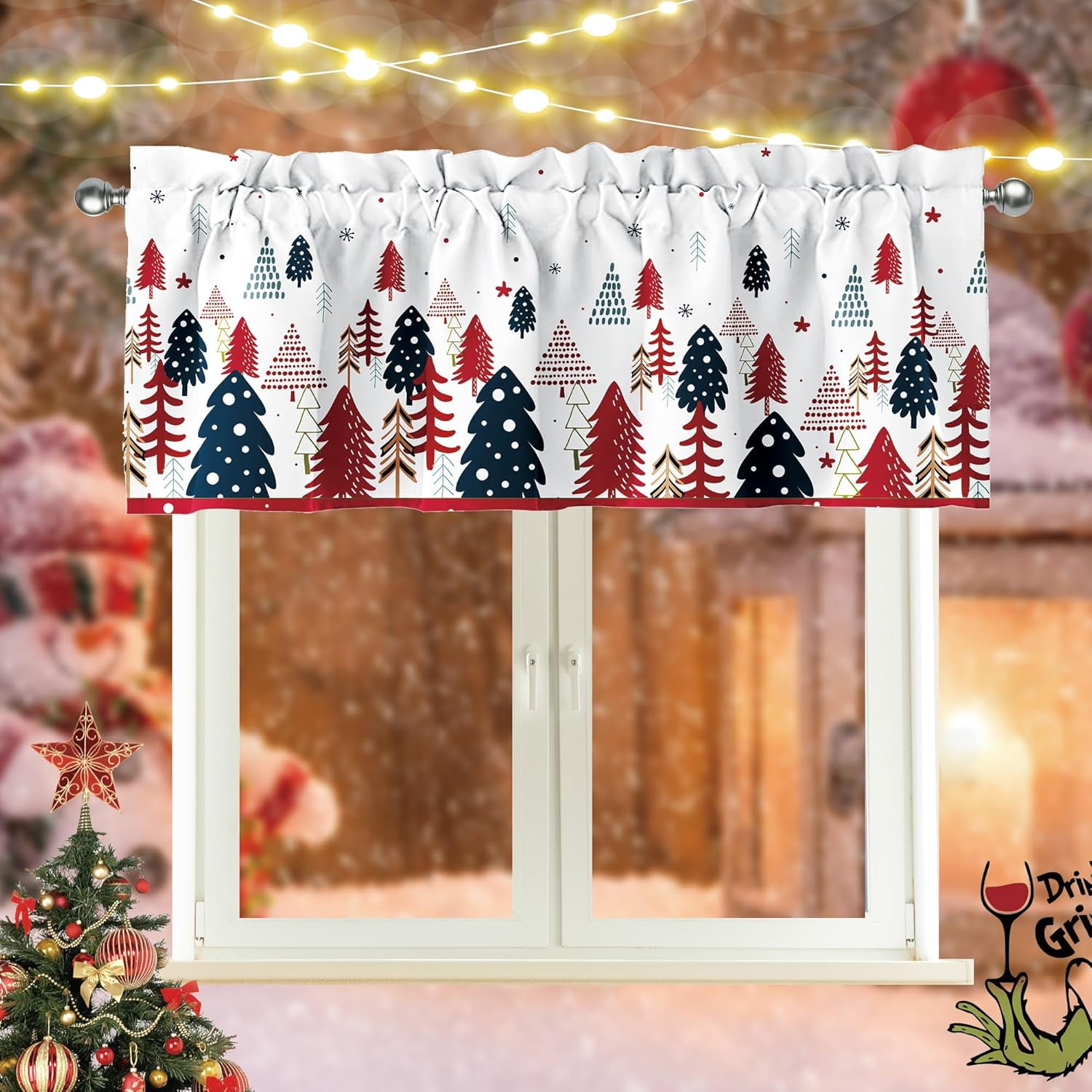 Christmas Tree and Snowman Kitchen Window Valances Merry Christmas ...