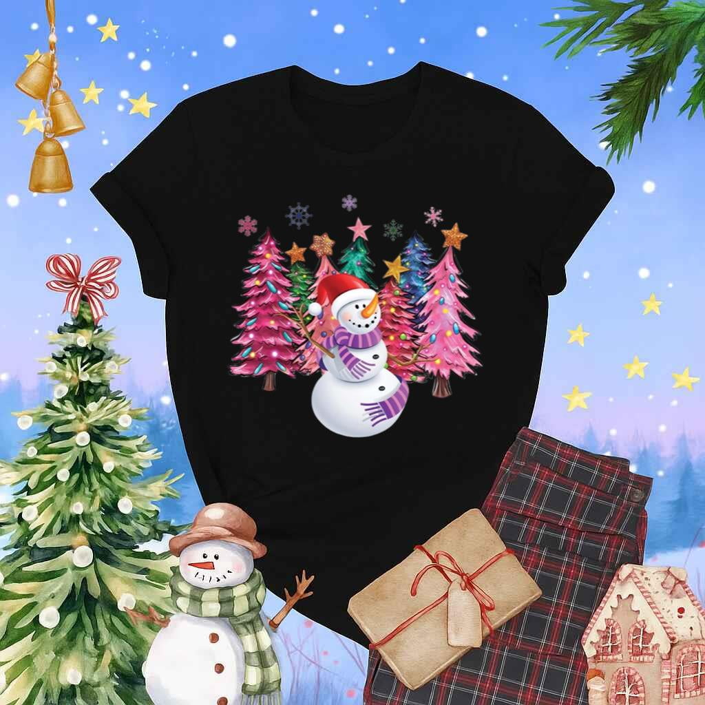 Christmas Tree Snowman Themed Festive Holiday Graphic Novelty Apparel up to 5XL - Walmart.com