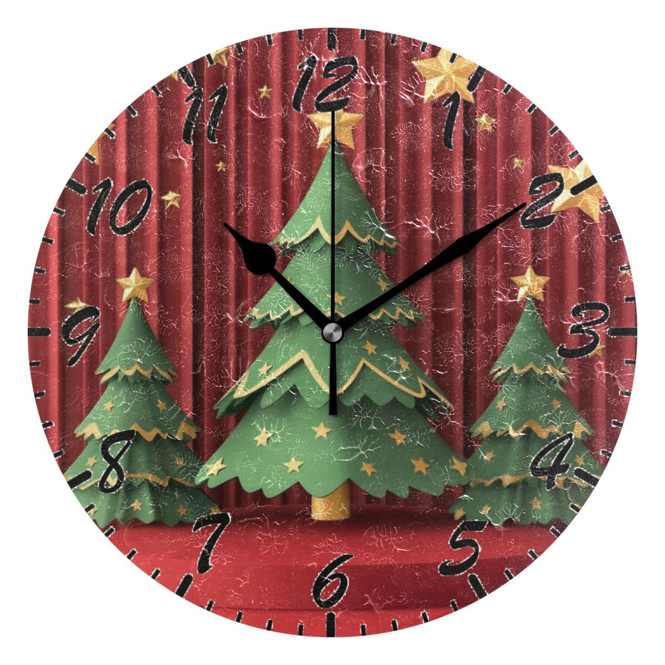 Christmas Tree Stage Wall Clock 10 Inch Battery Operated Clocks Living ...
