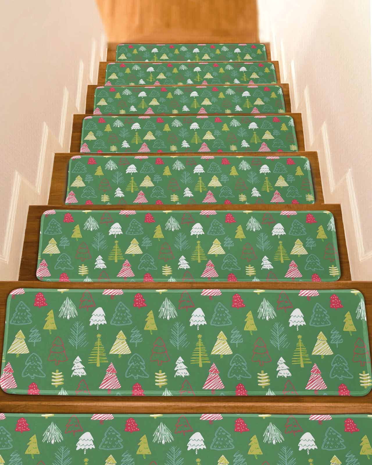 Christmas Tree Stair Treads for Wooden Steps Indoor Runner Rug Carpet ...
