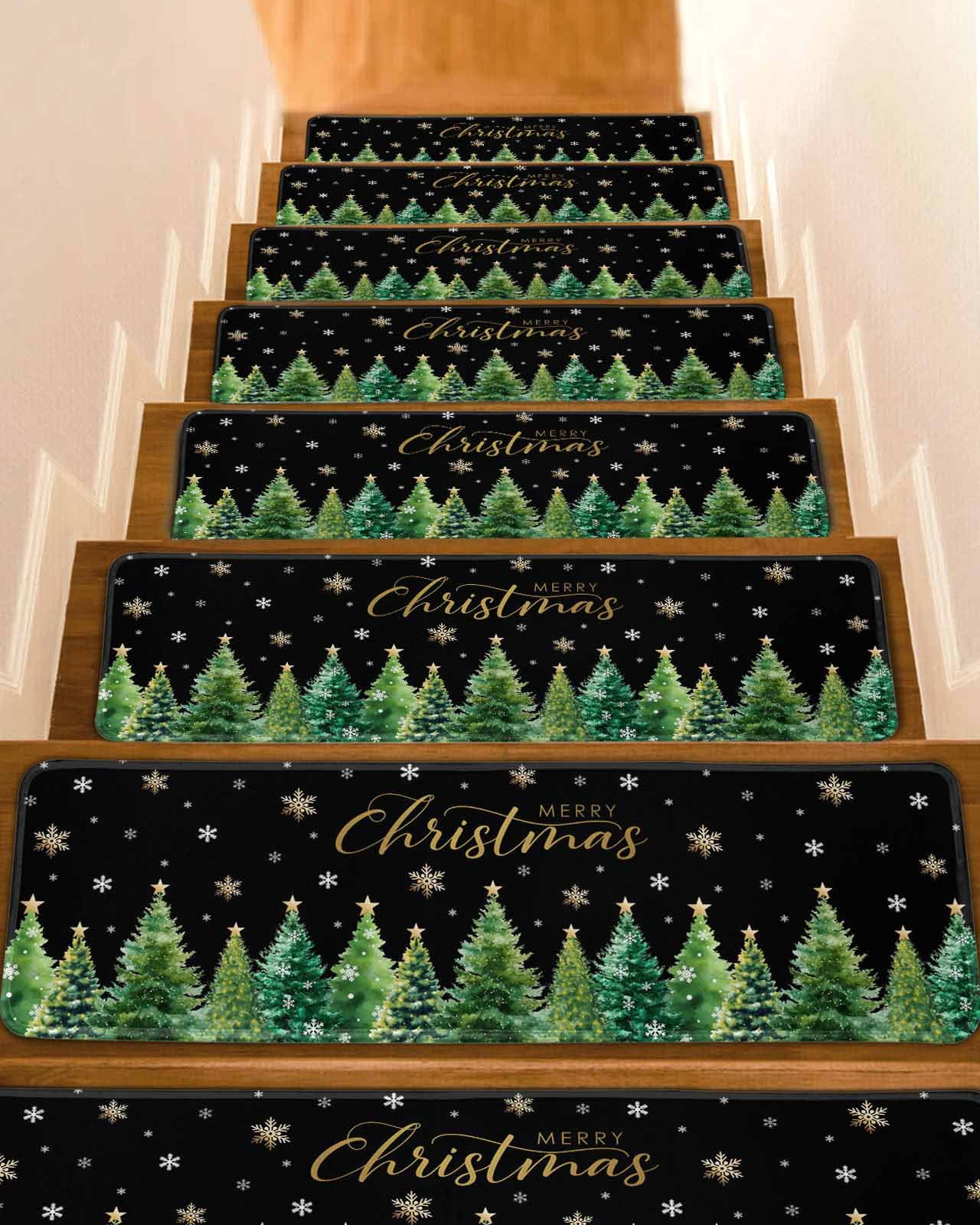 Christmas Tree Stair Treads for Wooden Steps Indoor Runner Rug Carpet ...