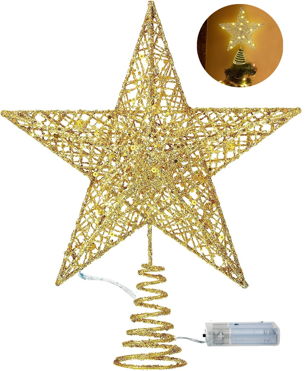 Christmas Tree Star,10Inch Christmas Tree Topper Star, Gold Christmas ...