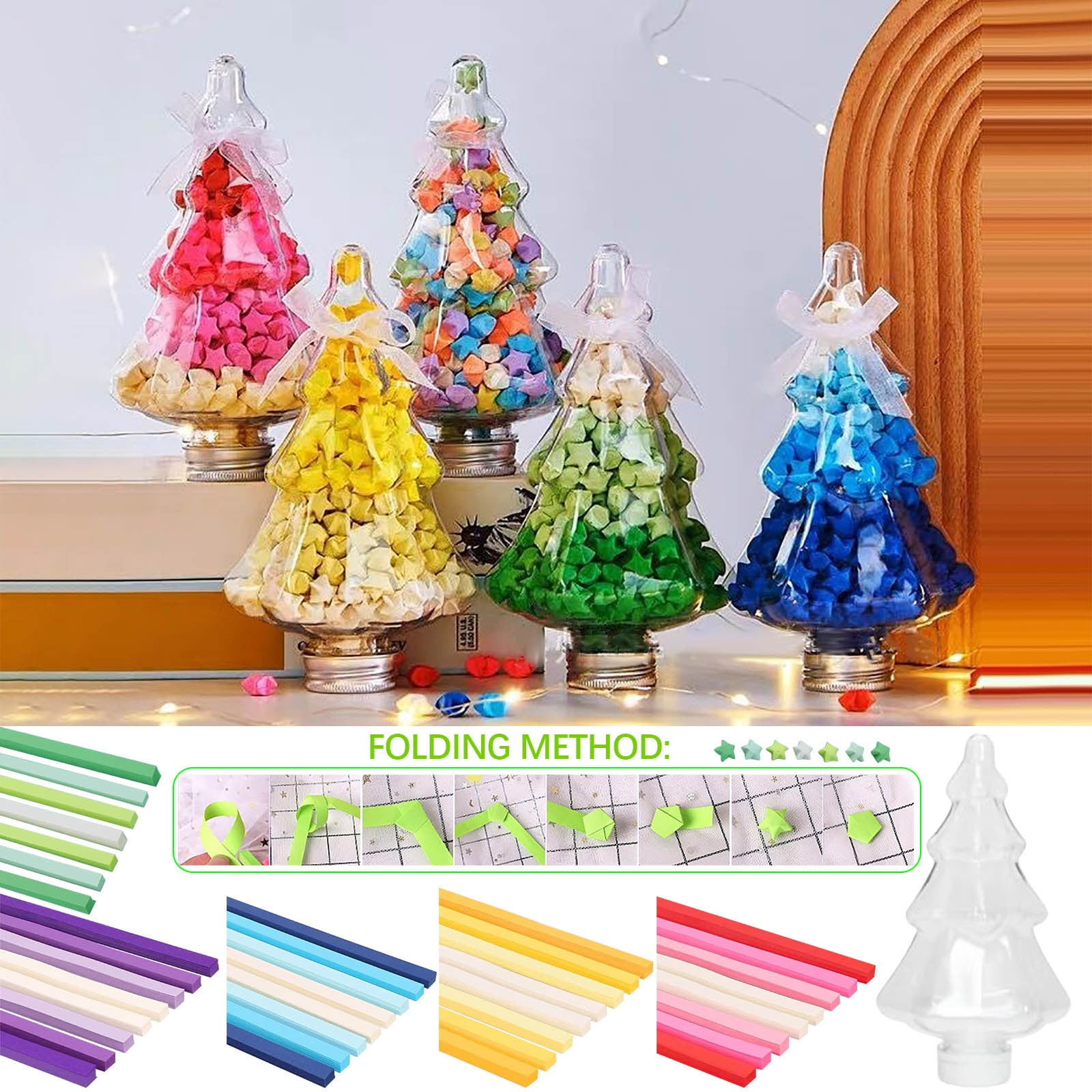 Christmas Tree Star Bottle Star Origami Gradient Color Wishing Star ...