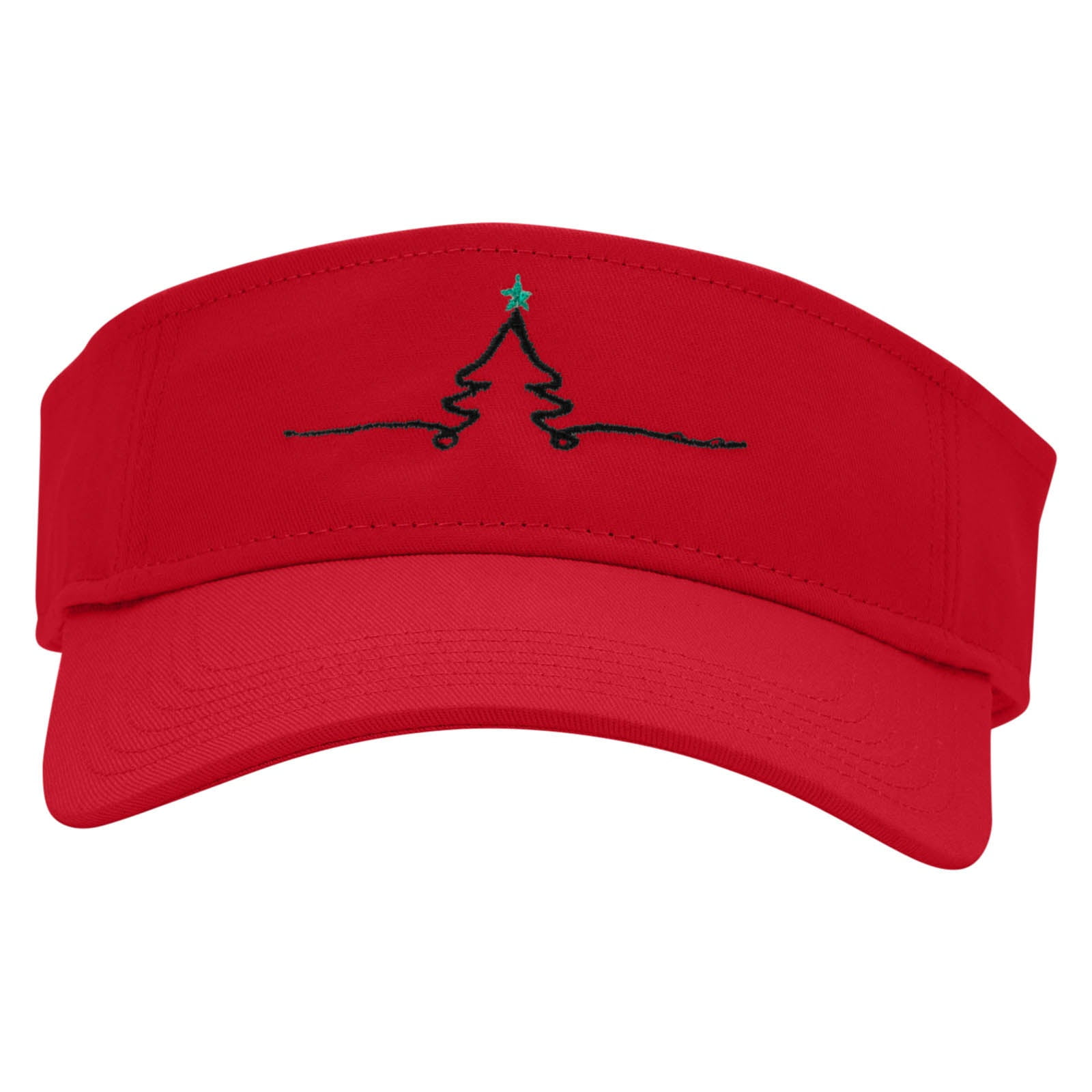Christmas Tree Star Embroidered Cotton Twill Sun Visor - Red OSFM ...