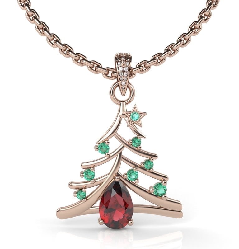 Christmas Tree Star Snowflake Necklace in 925 Sterling Silver 18k Rose ...
