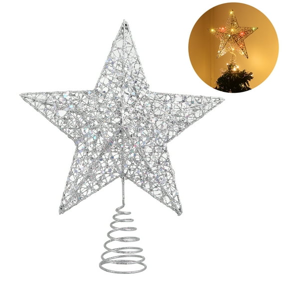 Christmas Tree Star Topper, 2Pcs Silver Glitter LED Lighted Tree Star ...