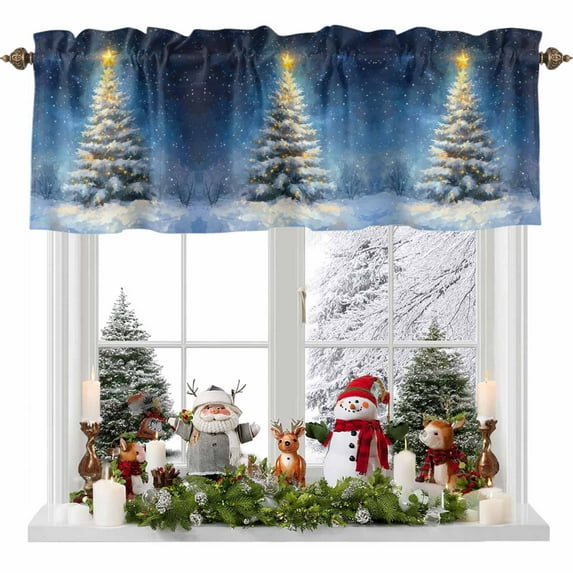 Christmas Tree Star Winter Snow Valances for Windows,Kitchen Valance ...