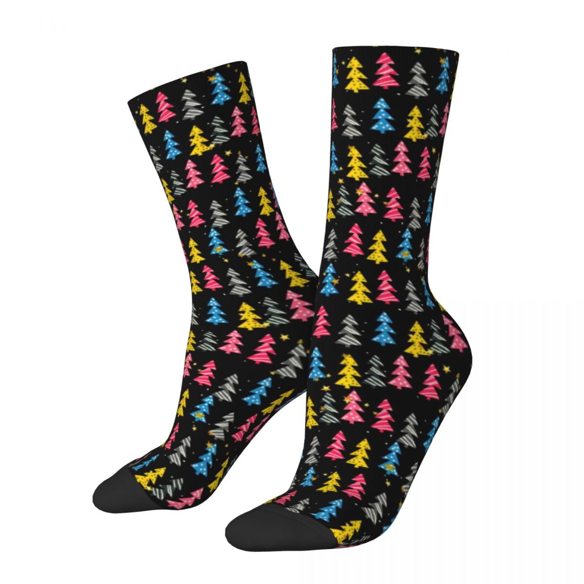 Christmas Tree Stockings Colorful Print Socks Soft Breathable Vintage ...