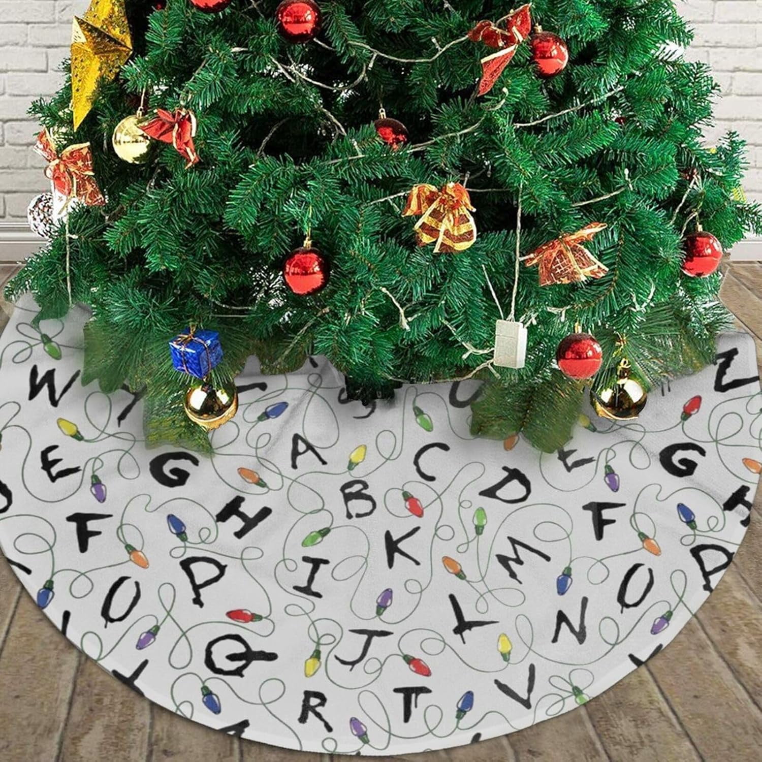 Christmas Tree Stranger Letter Things White 48" Round Winter Snow ...