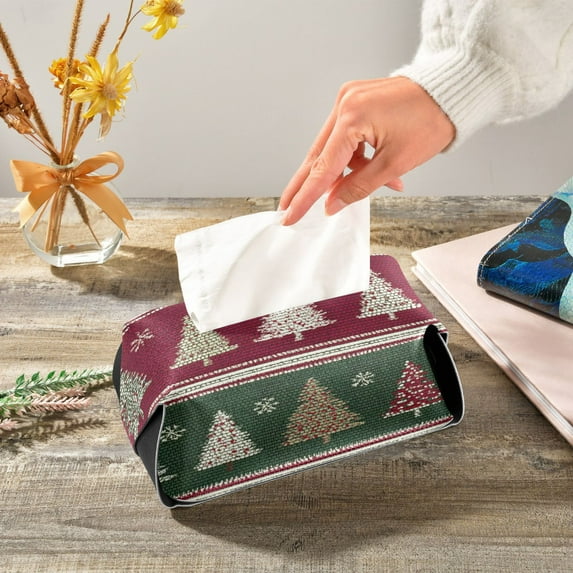 Christmas Tree Stripes Fabric Texture Leather Tissue Box Cover ...