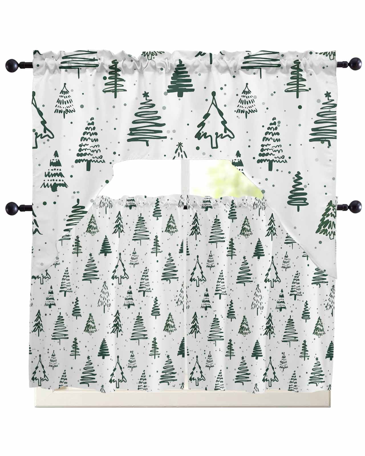 Christmas Tree Swag Curtains for Living Room/Bedroom Windows, Xmas ...