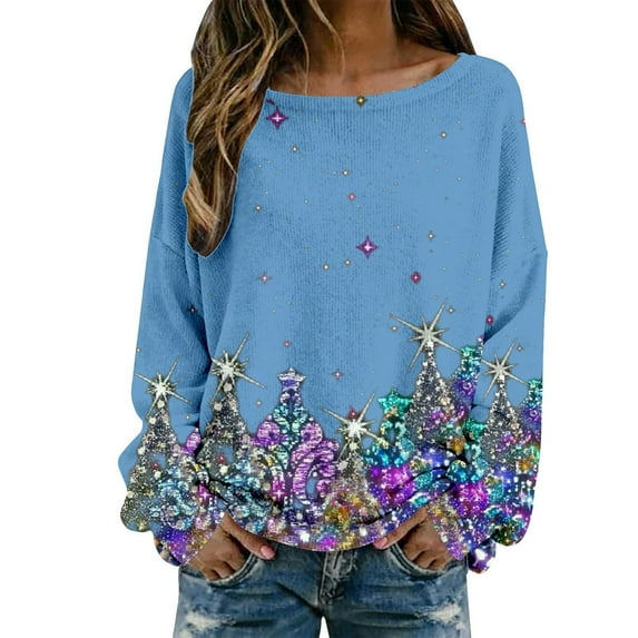 Christmas Tree Sweaters for Women Pullover Loose Crew Neck Long Sleeve ...
