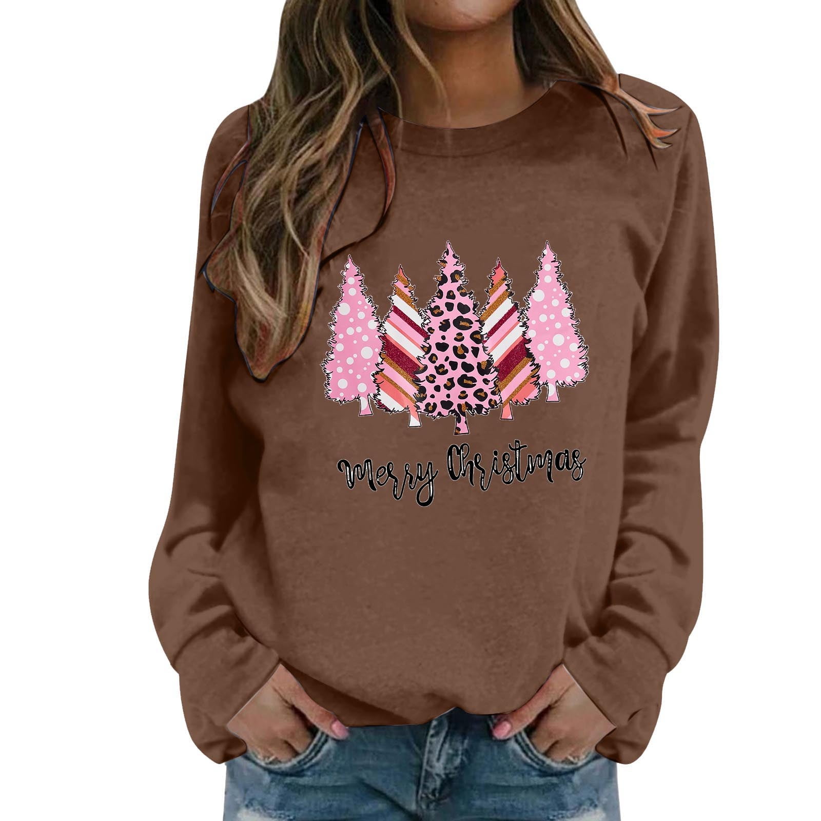 Christmas Tree Sweatshirt for Women Funny Xmas Leopard Print Long ...