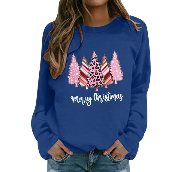 Christmas Tree Sweatshirt for Women Funny Xmas Leopard Print Long ...