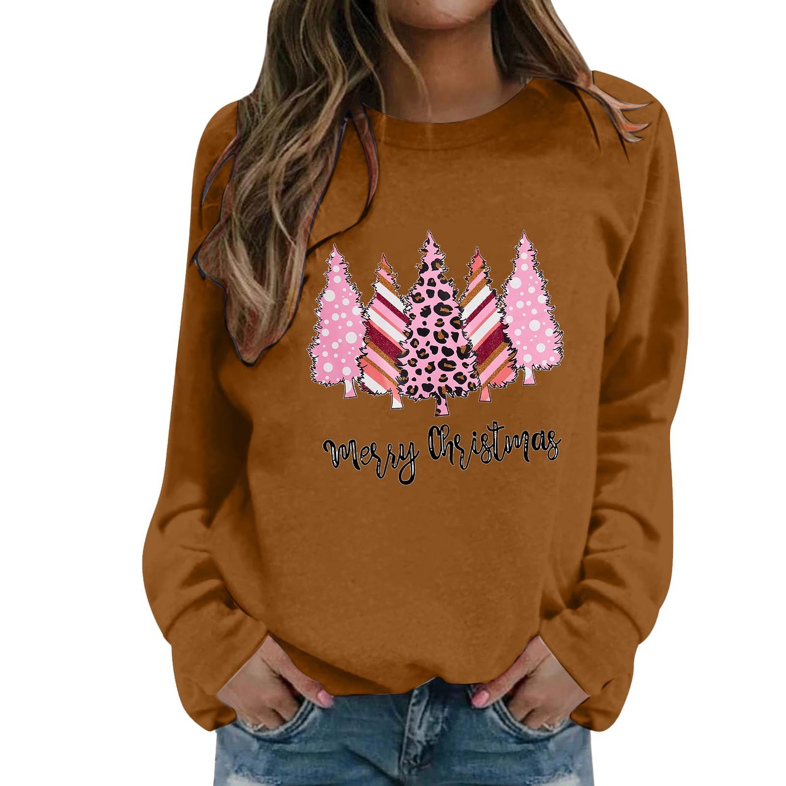 Christmas Tree Sweatshirt for Women Funny Xmas Leopard Print Long ...