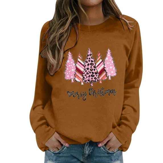 Christmas Tree Sweatshirt for Women Funny Xmas Leopard Print Long ...