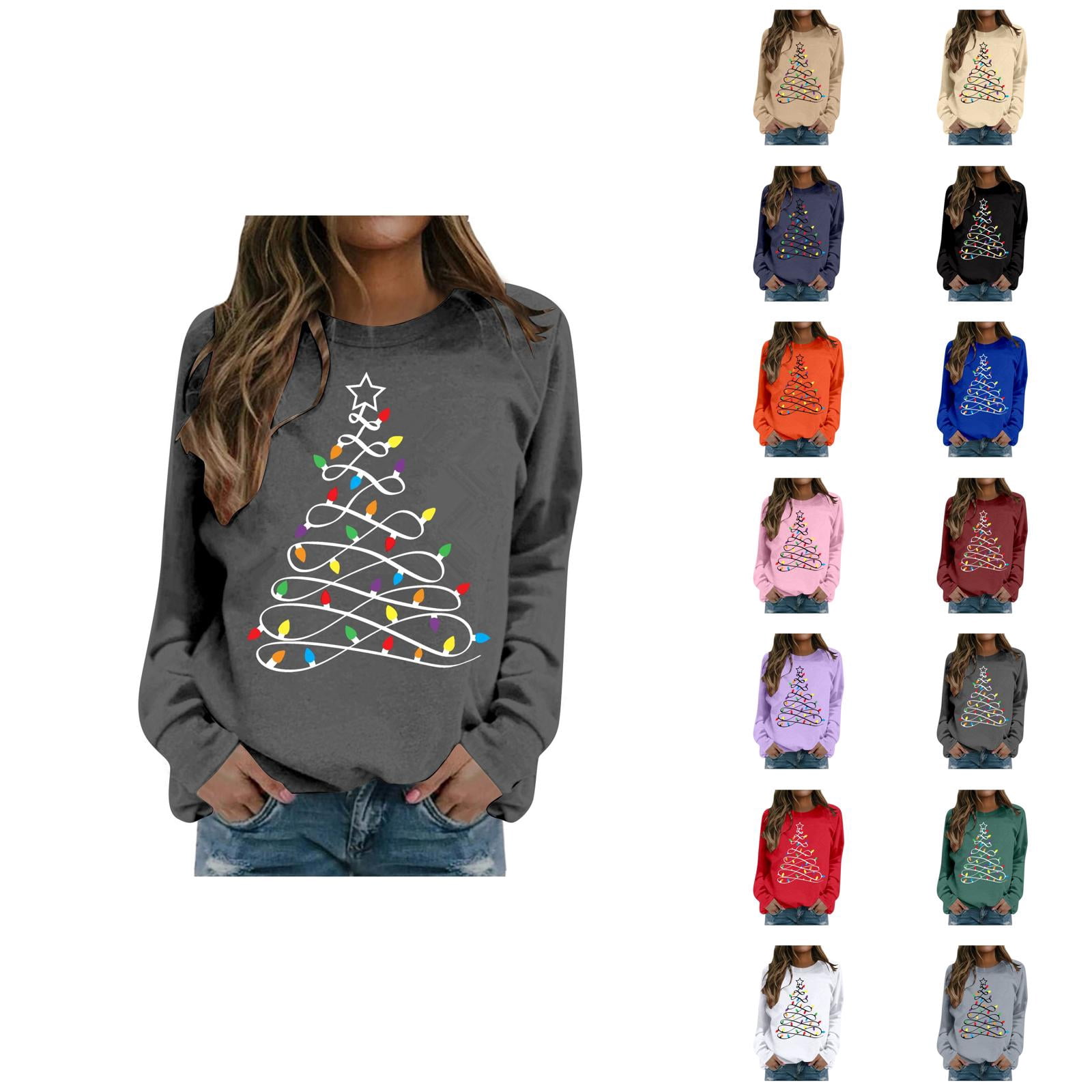 Christmas Tree Sweatshirts for Women 2025 Long Sleeve Crewneck Casual ...