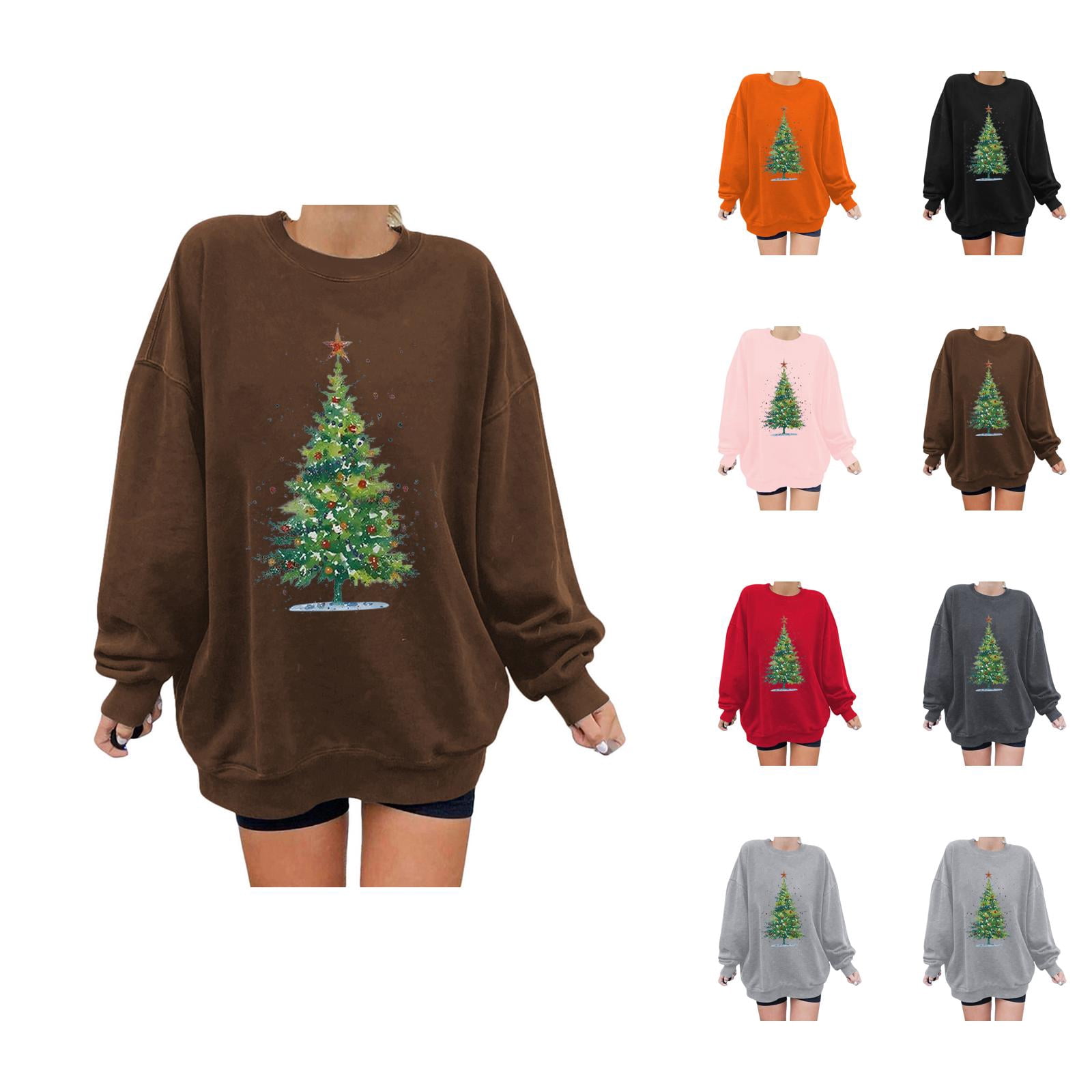 Christmas Tree Sweatshirts for Women 2025 Long Sleeve Crewneck Cute ...