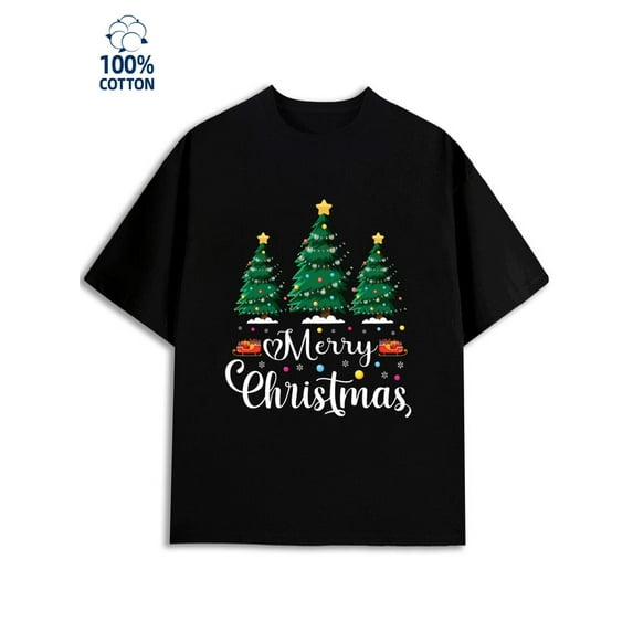 Christmas Tree T-Shirt Funny Men's Cotton T-Shirt - 180G Black, Year ...