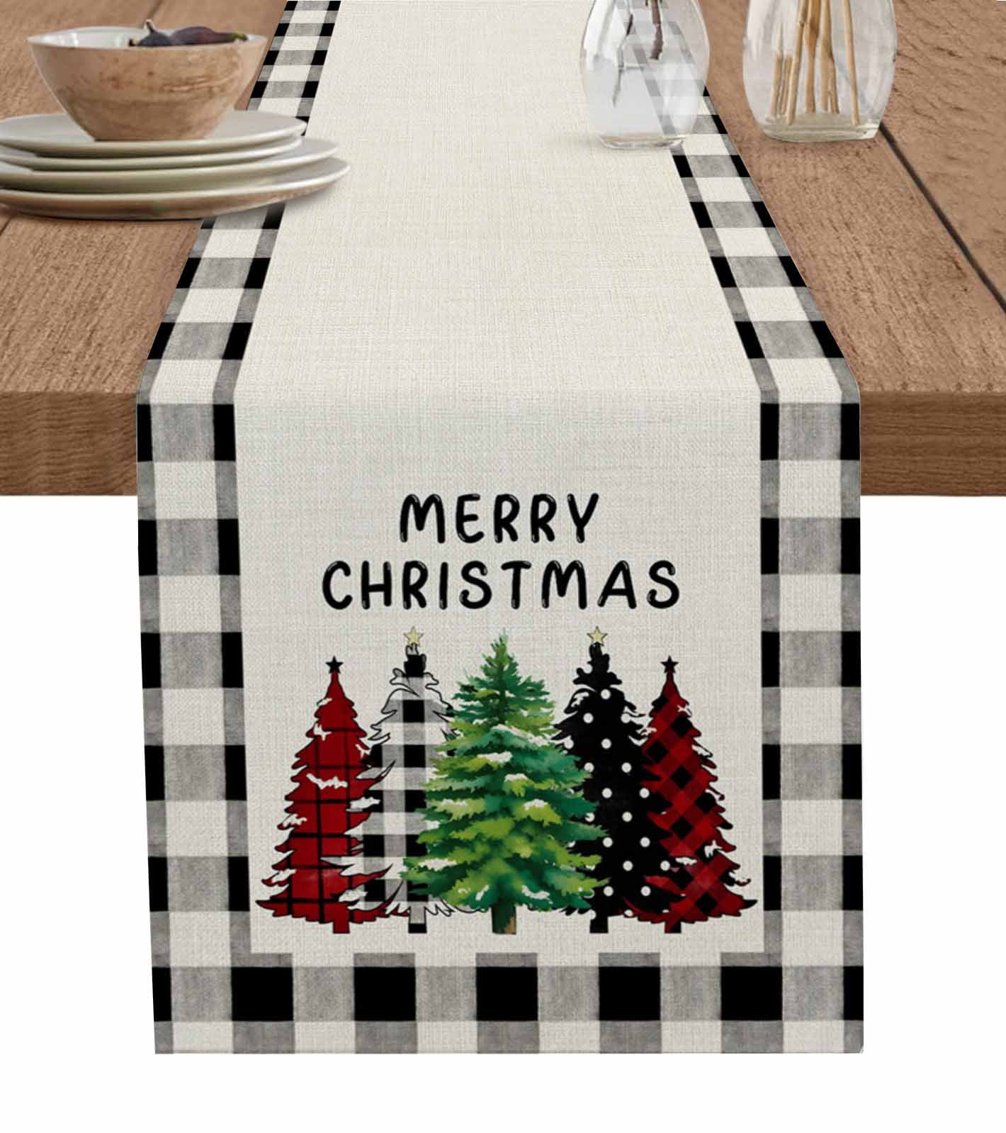 Christmas Tree Table Runner 108 Inches, Red Green Xmas Tree Black Plaid ...