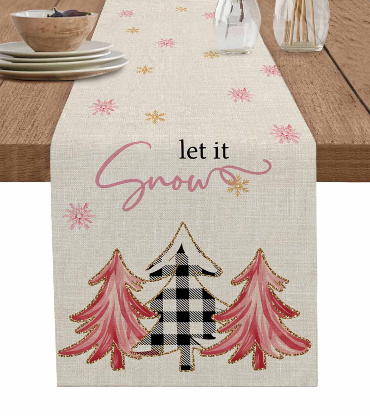 Christmas Tree Table Runner 108 Inches, Winter Xmas Yellow Pink ...