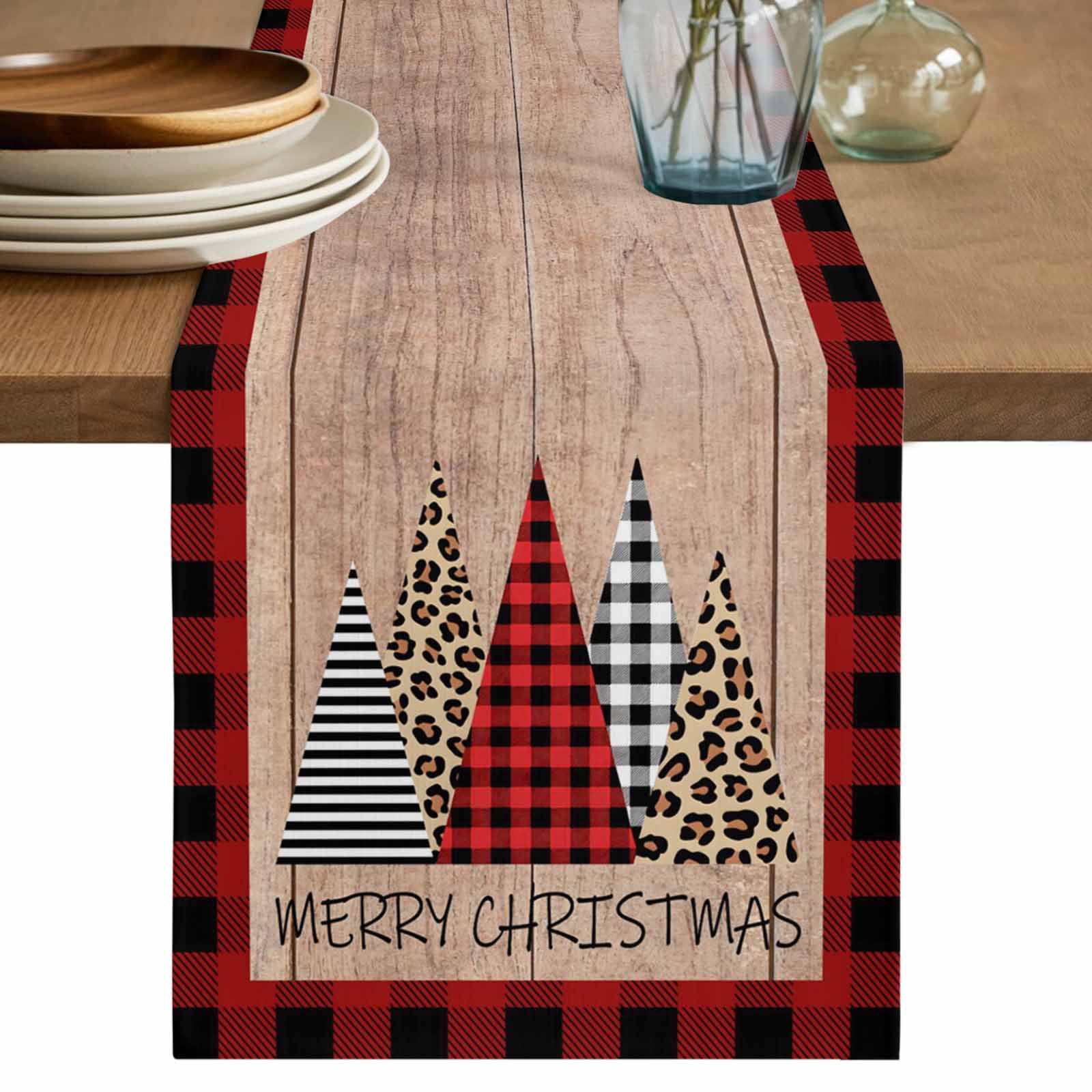 Christmas Tree Table Runner 48 Inches, Xmas Buffalo Plaid Leopard Print ...