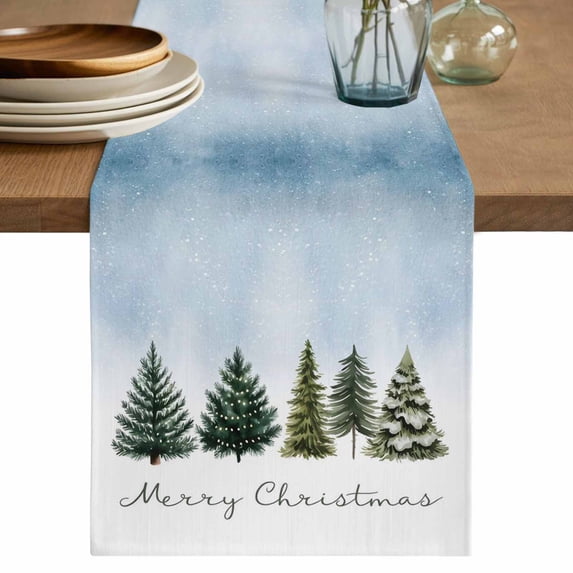 Christmas Tree Table Runner 72 Inches, Xmas Snowflake Botanical Winter ...