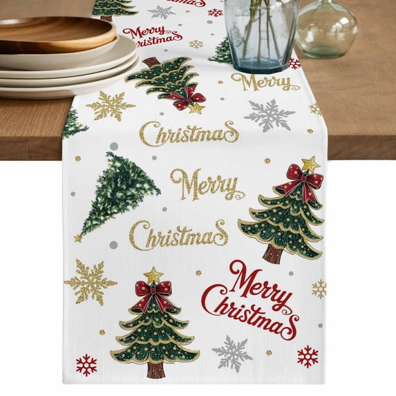 Christmas Tree Table Runner 90 Inches, Xmas Snowflake Tree Green Bed ...