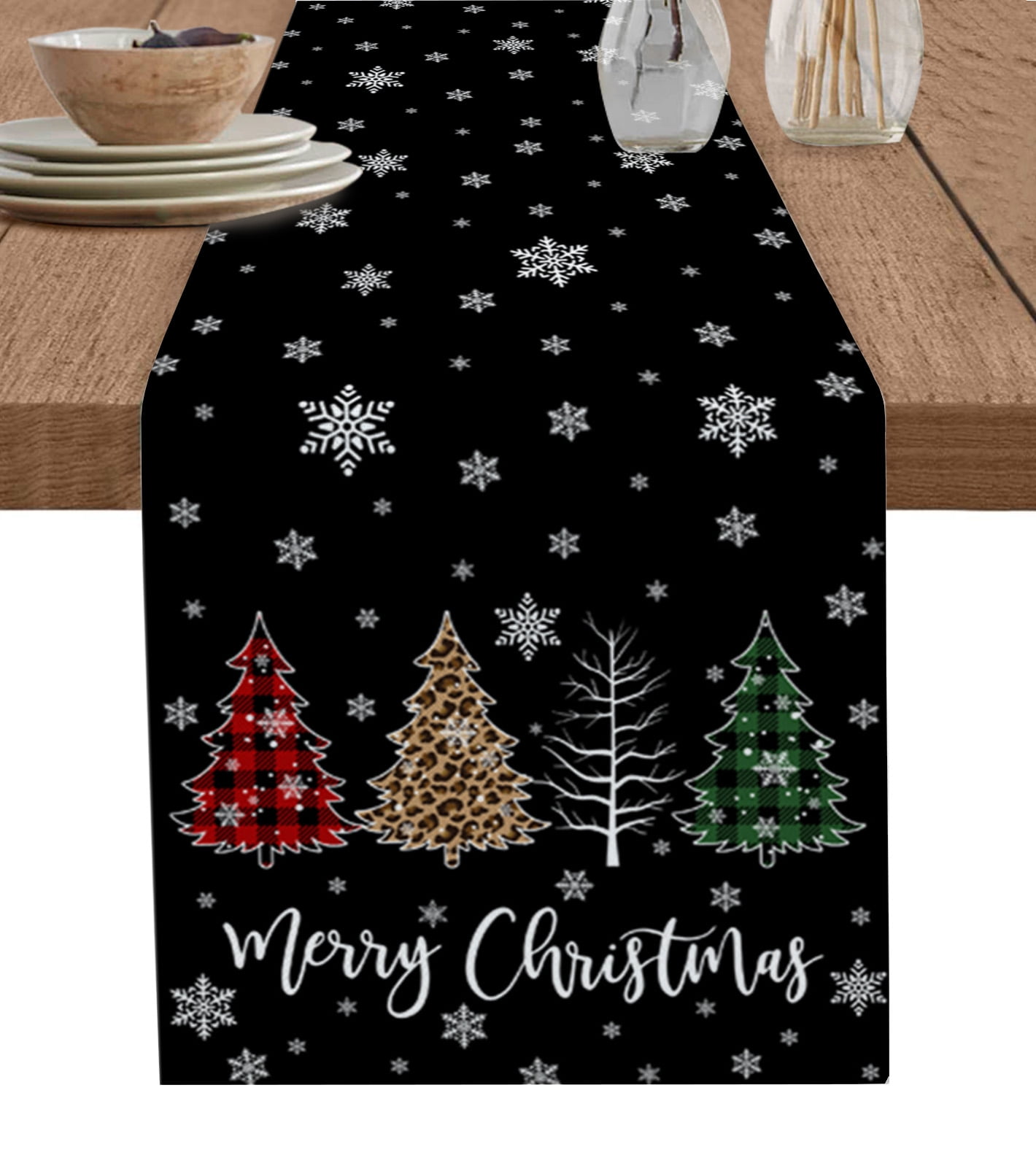 Christmas Tree, Table Runner Rustic Buffalo Snowflake Red Green Black ...