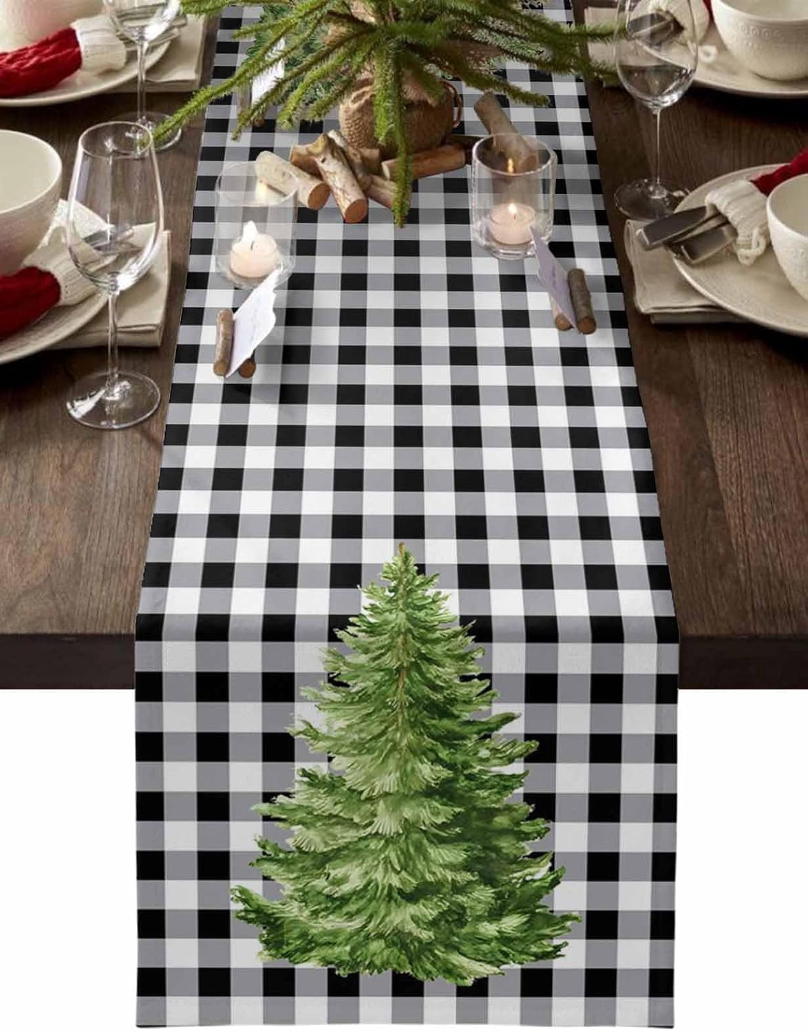 Christmas Tree Table Runners 120 Inches Long, Cotton Linen Fabric Table ...