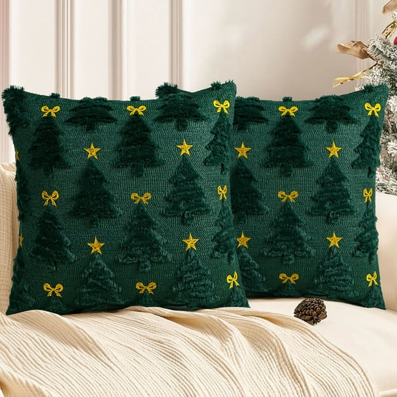 Christmas Tree Throw Pillow Cover, 18 x 18 Inch Soft Plush Faux Fur ...