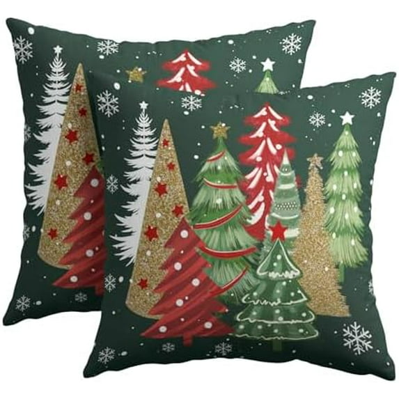 Christmas Tree Throw Pillow Covers 18x18 Inch Set of 2 Red Gold Green ...