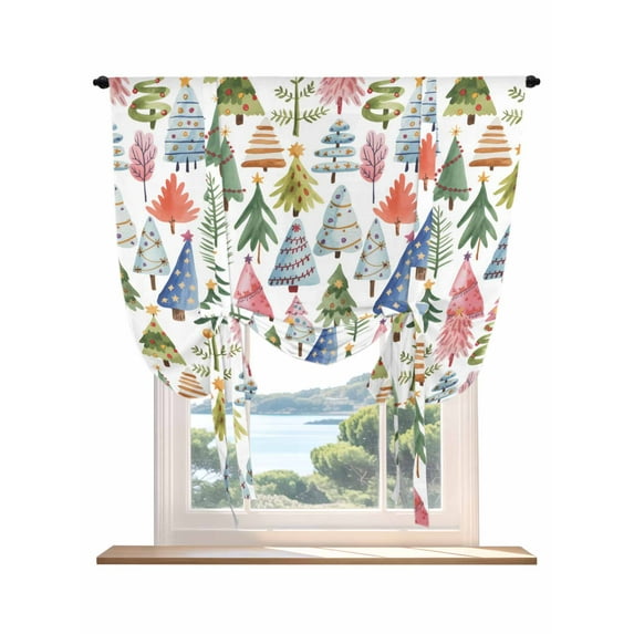 Christmas Tree Tie Up Curtains for Windows 54 Inch Length Balloon ...