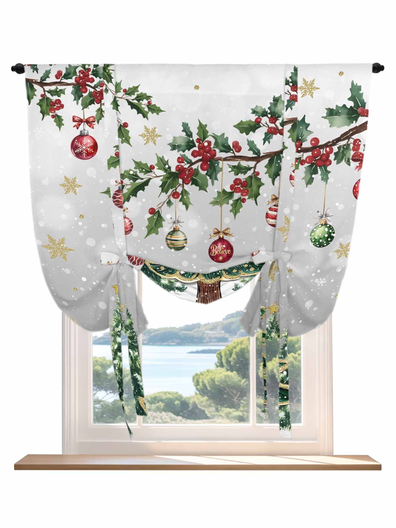 Christmas Tree Tie Up Curtains for Windows 63 Inch Length Balloon ...
