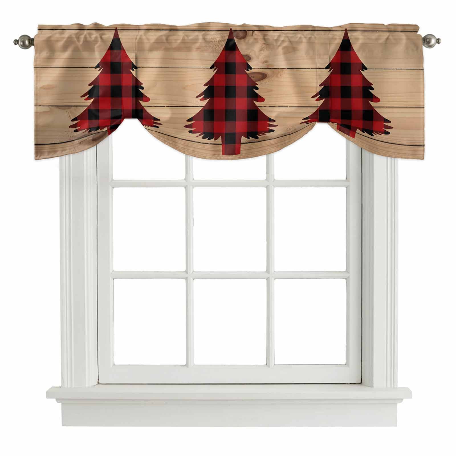 Christmas Tree Tie Up Valance Curtains for Windows, Kitchen Curtains ...
