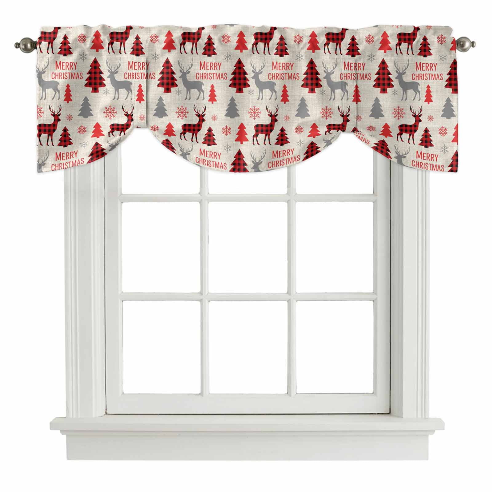 Christmas Tree Tie Up Valance Curtains for Windows, Kitchen Curtains ...