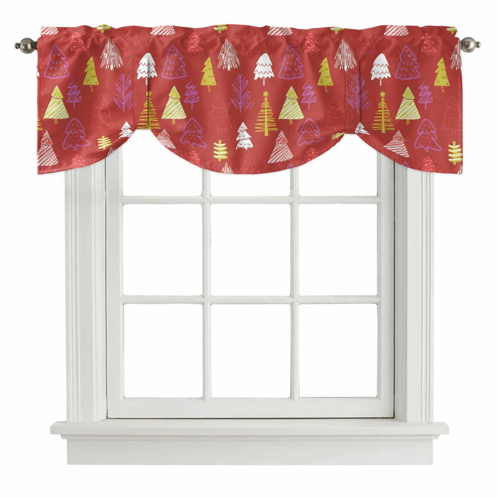 Christmas Tree Tie Up Valance Curtains for Windows, Kitchen Curtains ...