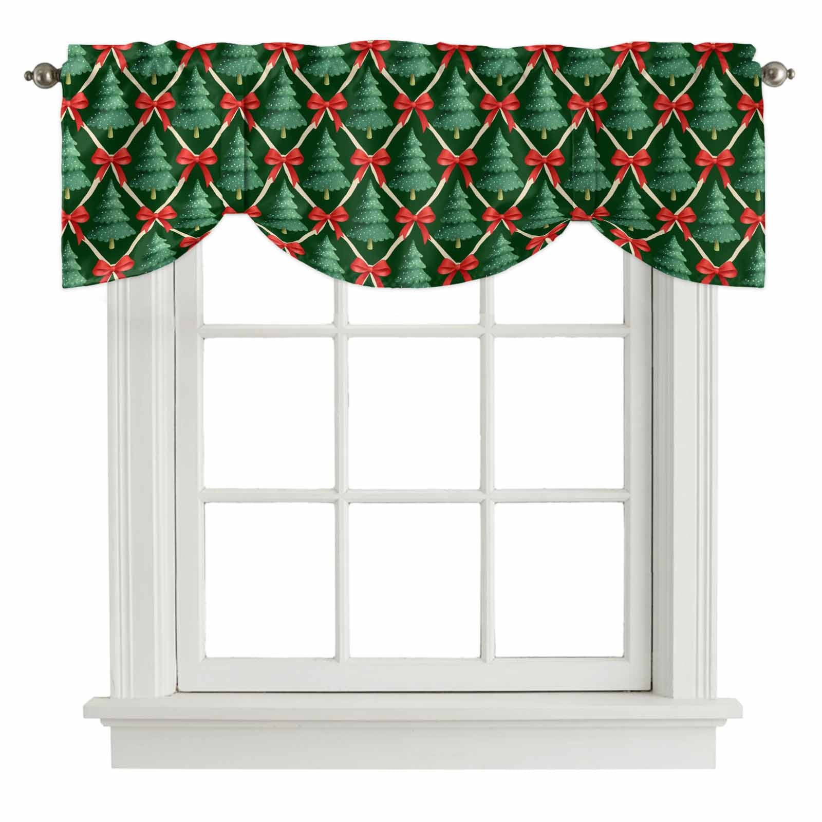 Christmas Tree Tie Up Valance Curtains for Windows, Kitchen Curtains ...