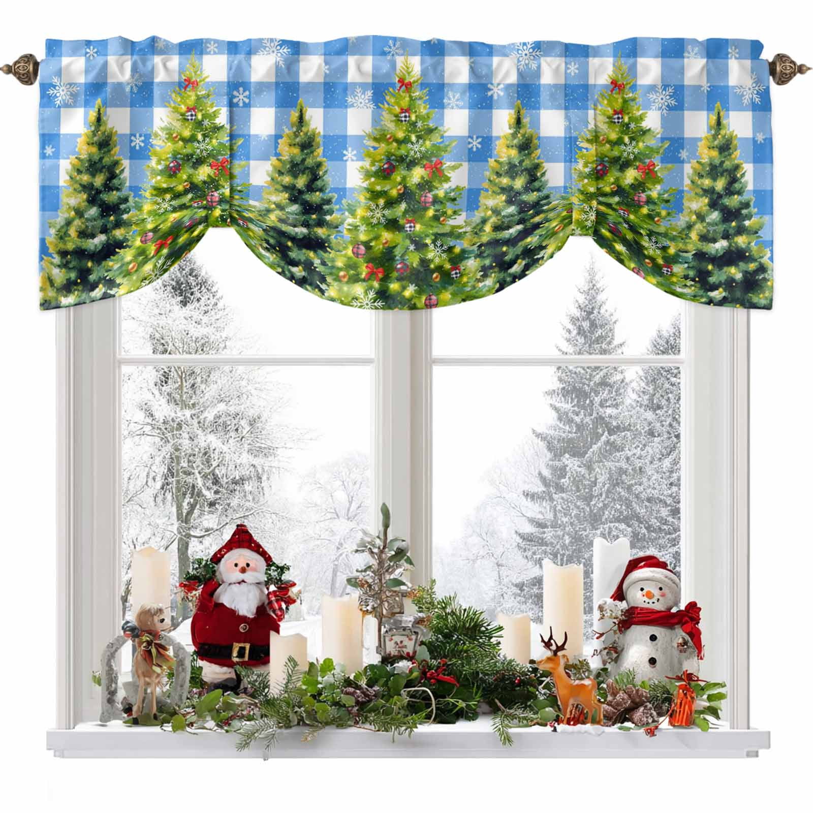 Christmas Tree Tie Up Valances Curtain, Winter Xmas Snowflake Color ...