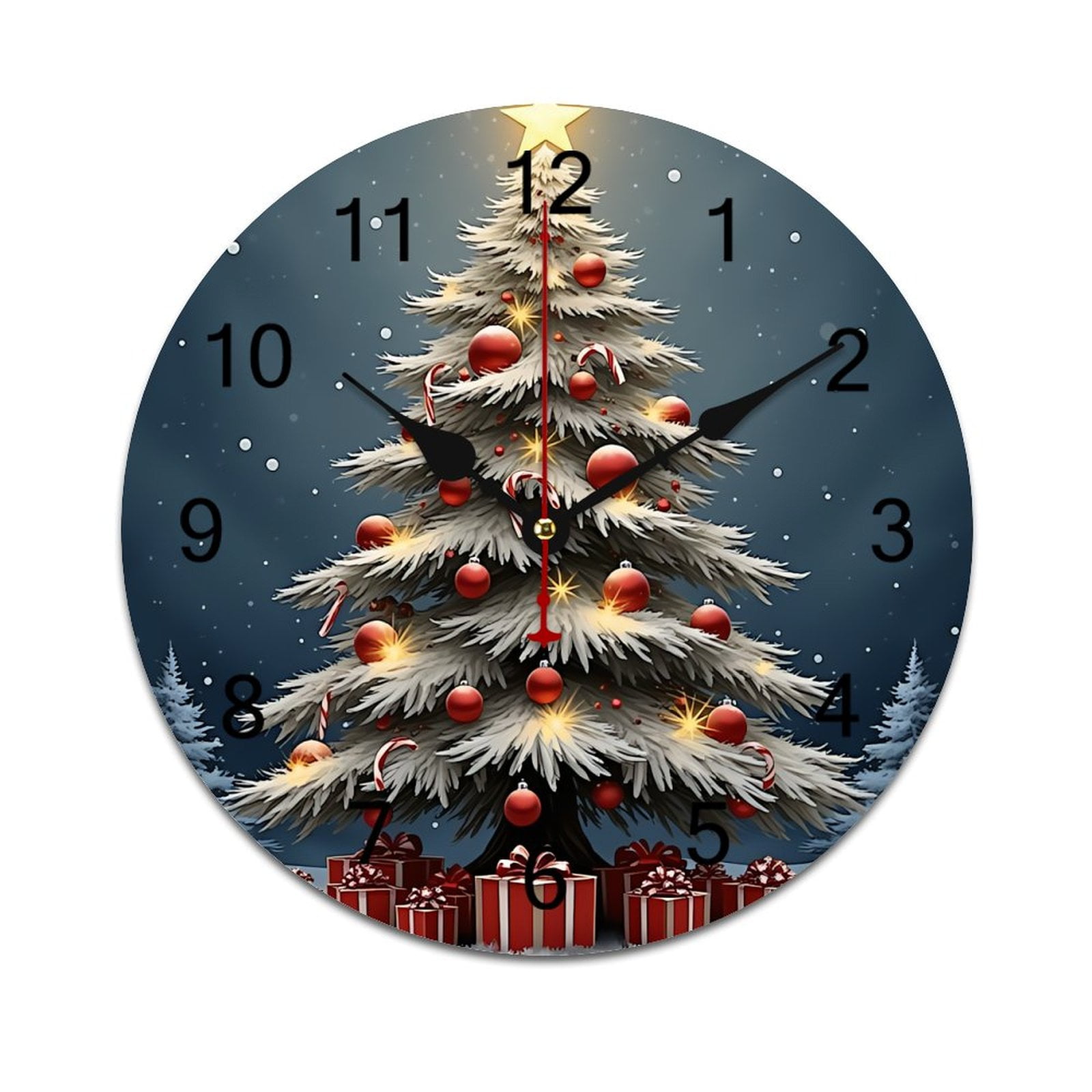 Christmas Tree Time Decorative Wall Clocks Round Large Wall Watch ...