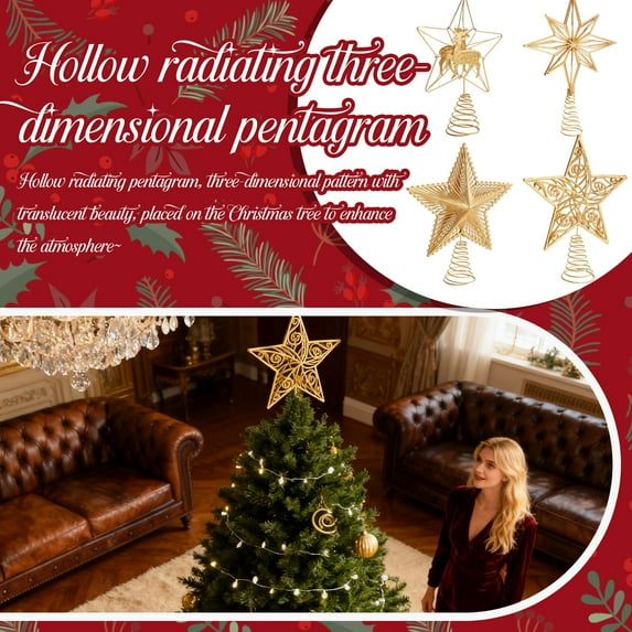 Christmas Tree Top Star Five-Pointed Star Hollow out Radial Decoration ...