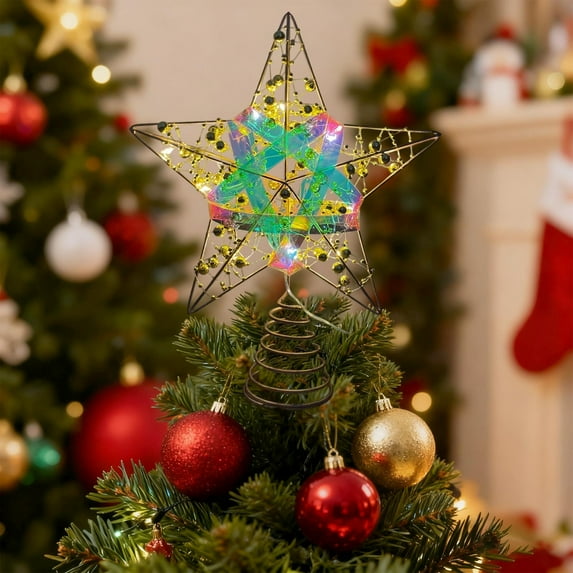 Christmas Tree Top Star, Three-Dimensional Iron Tree Topper with LED ...