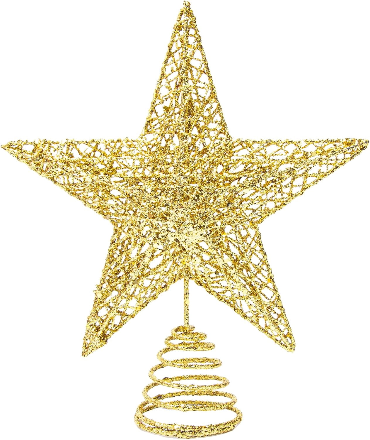 Christmas Tree Topper, 10" Gold Glittered Star with Hollow Design, Tree ...