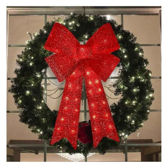 Christmas Tree Topper 32" LED Bow, Red Glitter Wreath Bow for Holiday ...