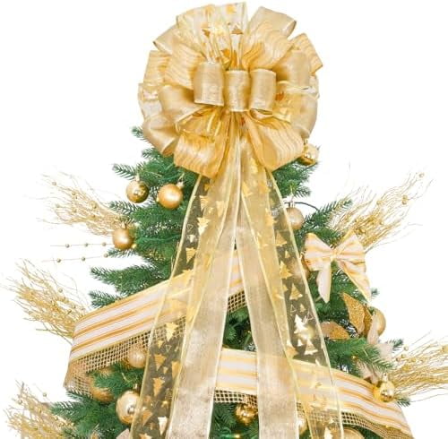 Christmas Tree Topper, 32x12 Inches Large Toppers Bow with Glitter ...